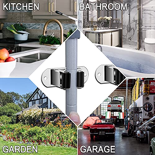 HYRIXDIRECT Mop and Broom Holder Wall Mount Heavy Duty Stainless Steel Wall Mounted Broom Organizer Laundry Room Home Garden Garage Storage and Organization Rack (Silver)