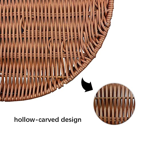 3 Pack Woven Serving Tray with Handles, Imitation Rattan Woven Tray, Hand-Woven Tray,Woven Basket, Storage Basket, Round Double Handle (Imitation Rattan, Brown)