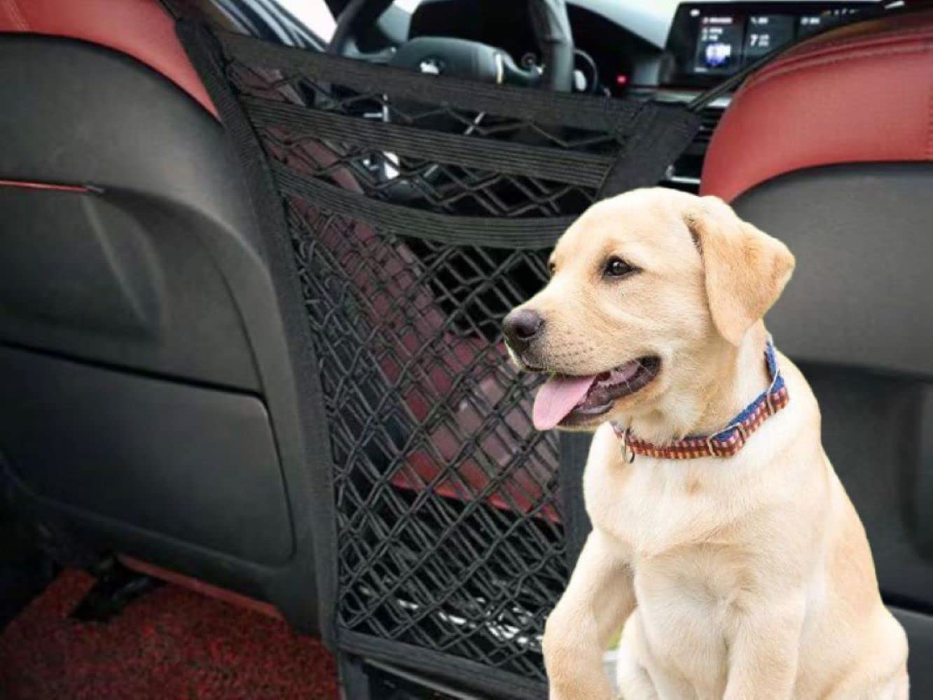 Dog Car Net Barrier with Auto Safety Mesh Organizer Baby Stretchable Storage Bag Between Seats Universal for Cars, SUVs -Easy Install,Safer to Drive with Children and Pets… (3 Layers)