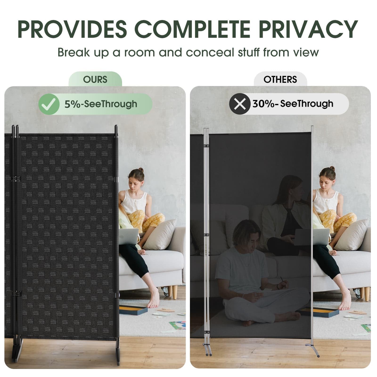 2 Panel Room Divider for Room Separation - Wall Partition Rooms Dividers and Folding Privacy Screens Indoor Small Devider Black Fresstanding Portable Separator Space Screen Partitions