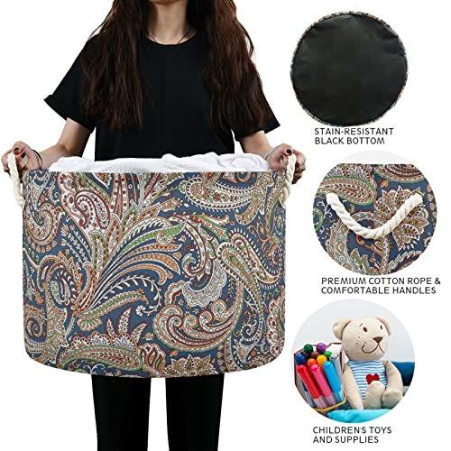 ALAZA Indian Ethnic Paisley Pattern Storage Basket Gift Baskets Large Collapsible Laundry Hamper with Handle, 20x20x14 in
