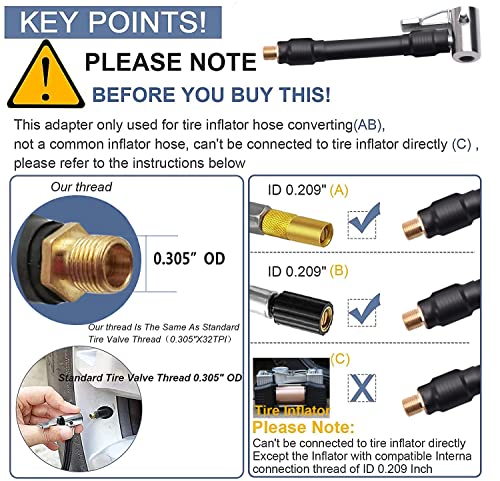 2PCs Air Inflator Hose Adapter Convert Twist On Connection to Lock On Connection, Locking Air Chuck with Air Hose and Standard Tire Valve Fine Thread