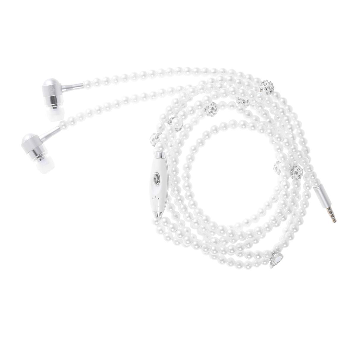 in-Ear Eardphones with Mic - in-Ear Headset with Remote and Mic Hands- Wired Pearls Chain Universal Earphone for Girls Women Student (White)