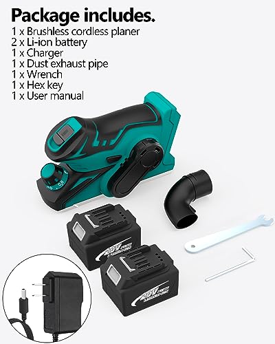 20V Brushless Cordless Hand Planer, ROFMAPLE 13000RPM 2-3/8" Wood Planer with 2 Pack 20V Lithium-Ion Batteries Electric Planer Adjustable Planing Depth Power Planer for Woodworking Home DIY