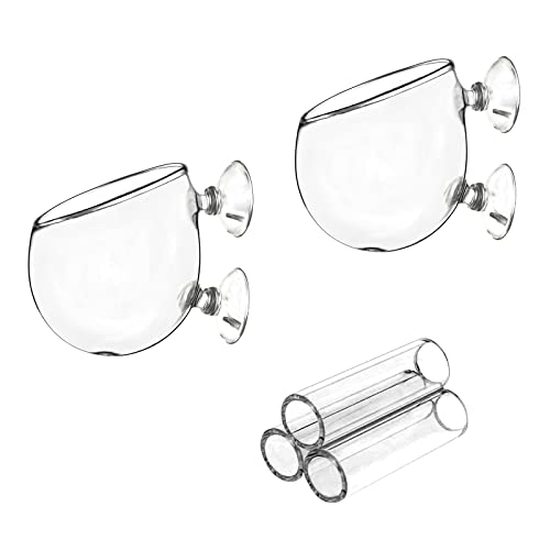 IAFVKAI 2pcs Aquarium Plant Cup Aquarium Decoration Aquatic Plant Pot with Suction Cups for Fish Tank Plant and 3-Tube Fish Shrimp Feeder Glass Breeding Tube
