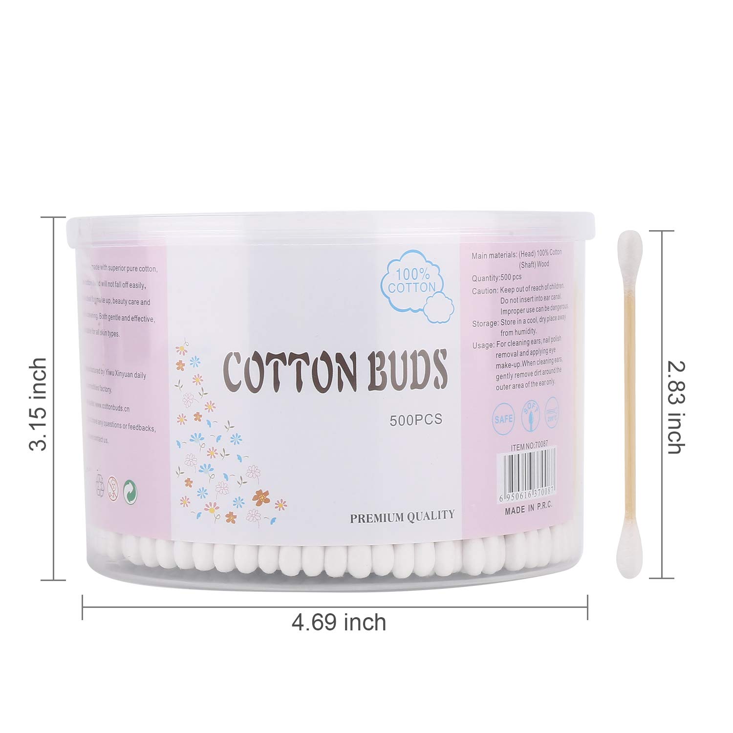 500pcs Cotton Swabs Double Round with Natural Wooden Sticks, Thick Cotton Buds for Daily Use Firm Qtips Cotton Swabs in One Small Box
