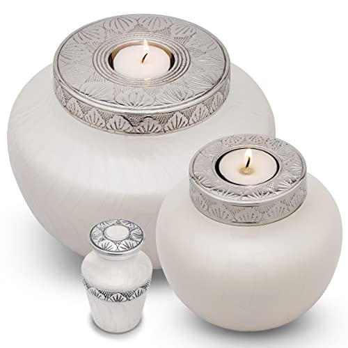 FOVERE β Small Decorative Urns for Human Ashes β White Ashes Keepsake Urn with Candle Holder β 100% Handmade Decorative Cremation Urns for Males and Females. Pet Urn for Dogs Ashes and Cats
