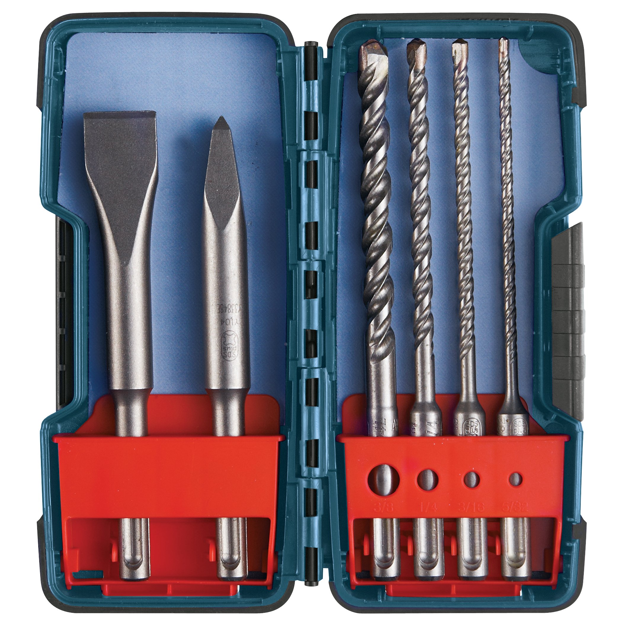 BOSCH GBH2-28L 1-1/8" SDS-plus Bulldog Xtreme Max Rotary Hammer and 6 Piece SDS-plus Masonry Trade Bit Set, Chisels and Carbide, HCST006