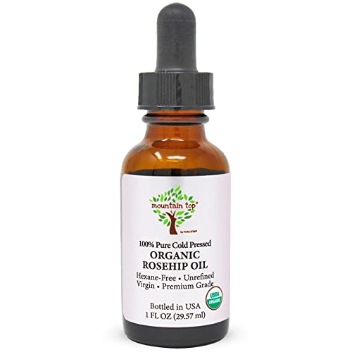 MOUNTAIN TOP Rosehip Seed Oil USDA Organic 100% Pure Cold Pressed Unrefined - Premium Grade Pure Natural Moisturizer Treatment for Face, Hair, Skin, Nails - Men & Women