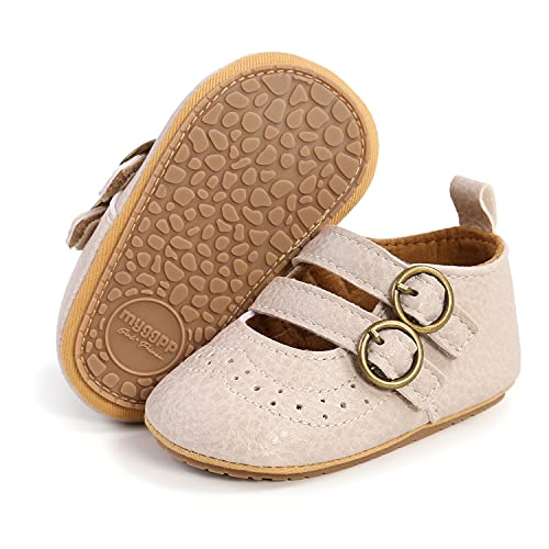 BENHERO Baby Girls Shoes Infant Mary Jane Flats Princess Wedding Dress Baby Sneaker Shoes(6-12 Months Infant H/Beige)