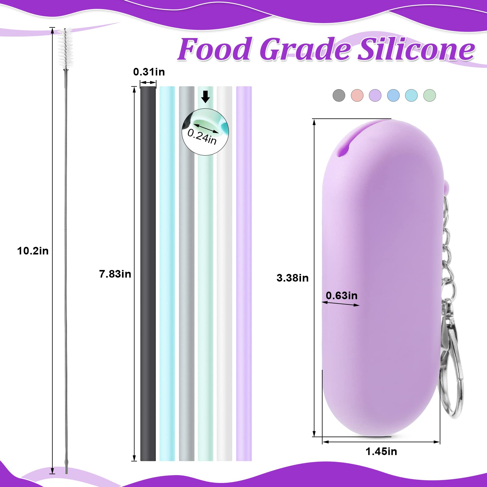 12 Set Reusable Collapsible Straws with Case Silicone Travel Straws Foldable Portable Drinking Straws with Carry Case and Cleaning Brushes for Home Party Travel Picnic