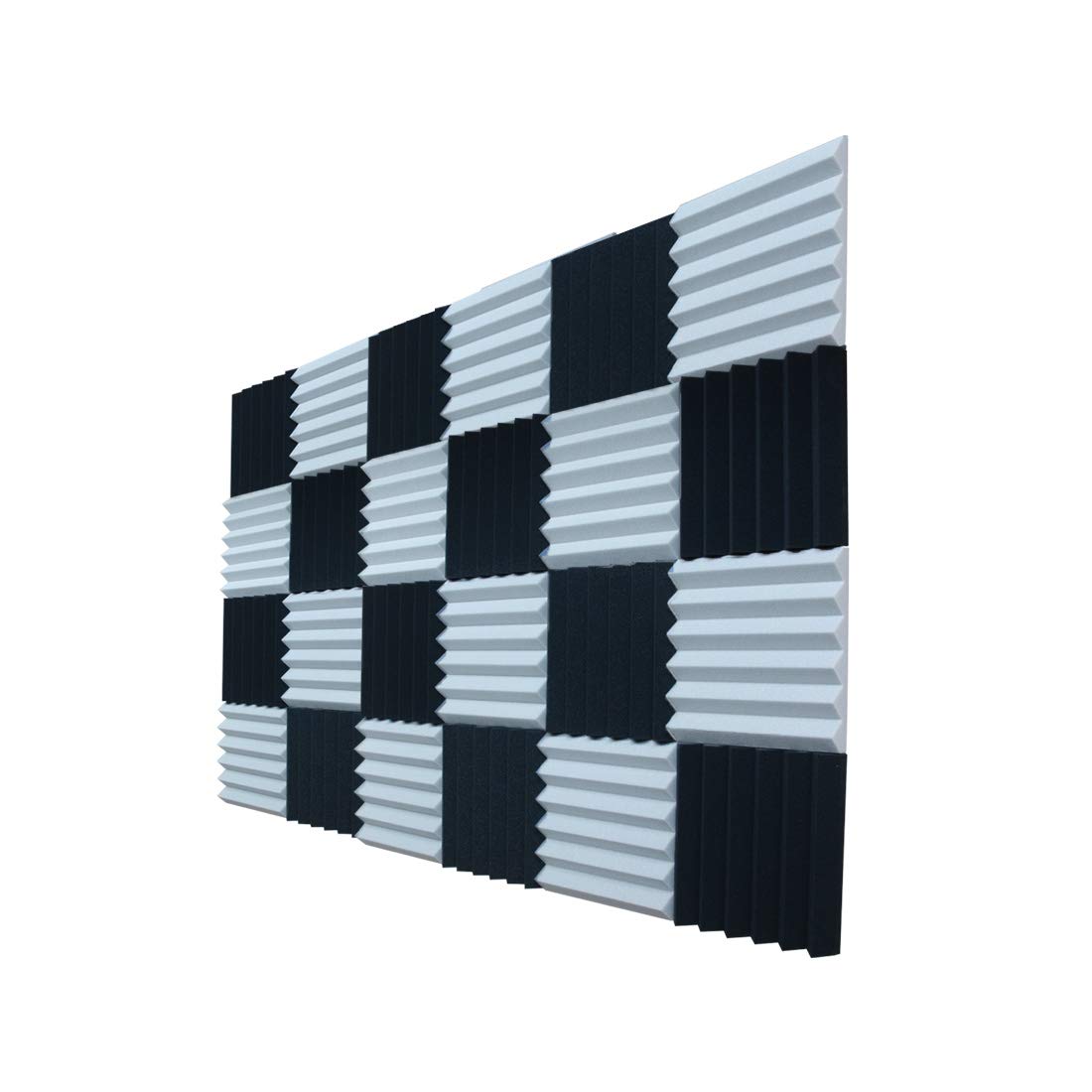 2" X 12" X 12" 24 Pack Acoustic Foam Panels, Studio Wedge Tiles Acoustic Foam Sound Absorption Wedges Studio Treatment Wall Panels (Black+Grey)