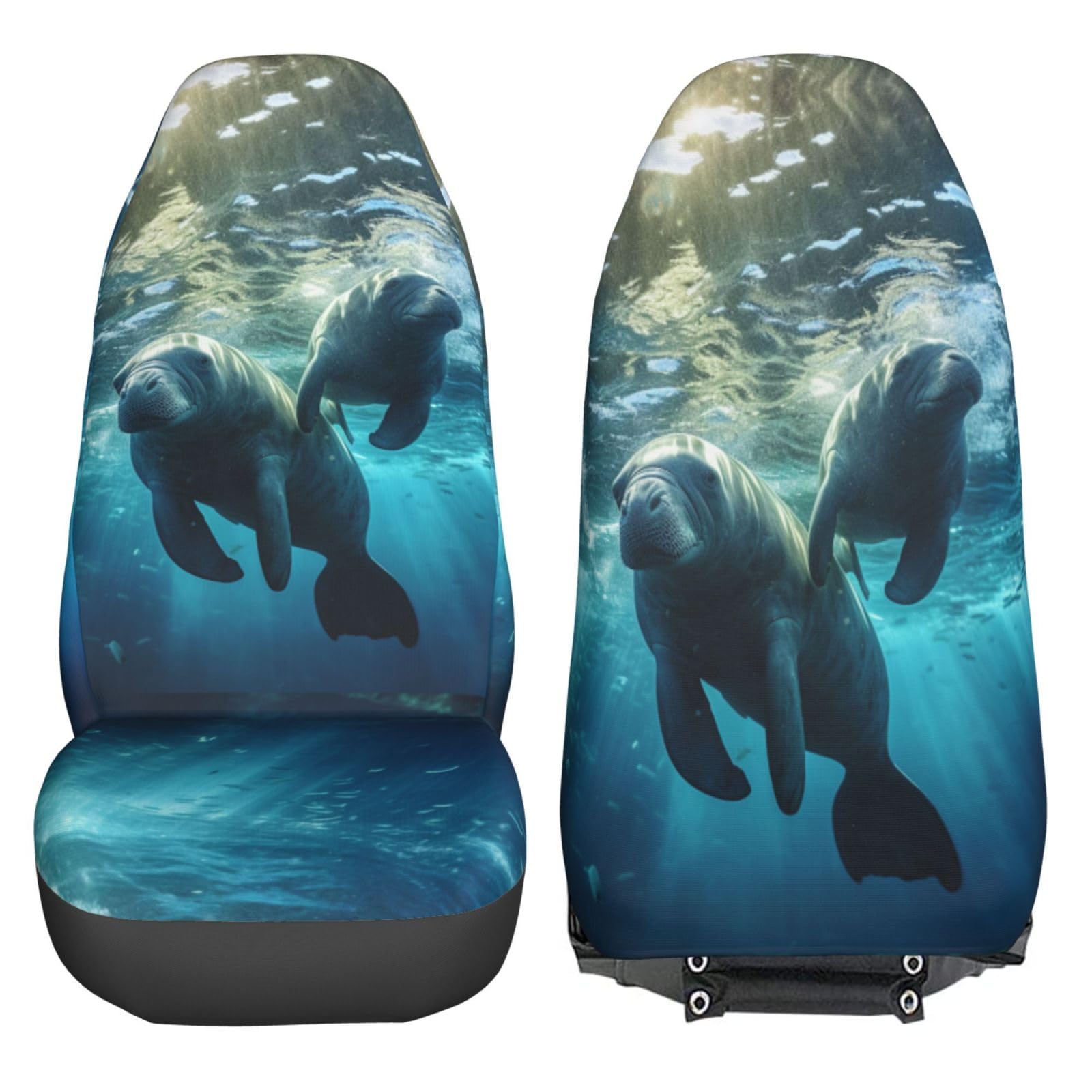 Foruidea Florida Manatee Mother and Baby Car Seat Covers Universal 2 Pcs Auto Front Seat Cover Fit Most