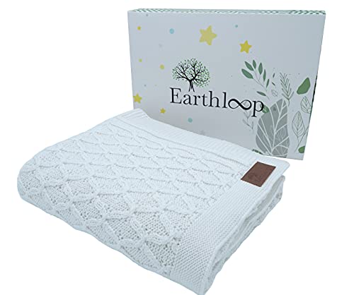 Soft Knit Baby Blanket 100% Organic Cotton GOTS Certified, Swaddle, Receiving and Stroller Blankets, White Neutral for Boy, Girl, Newborn, Infant and Toddler 40 x 30 inches