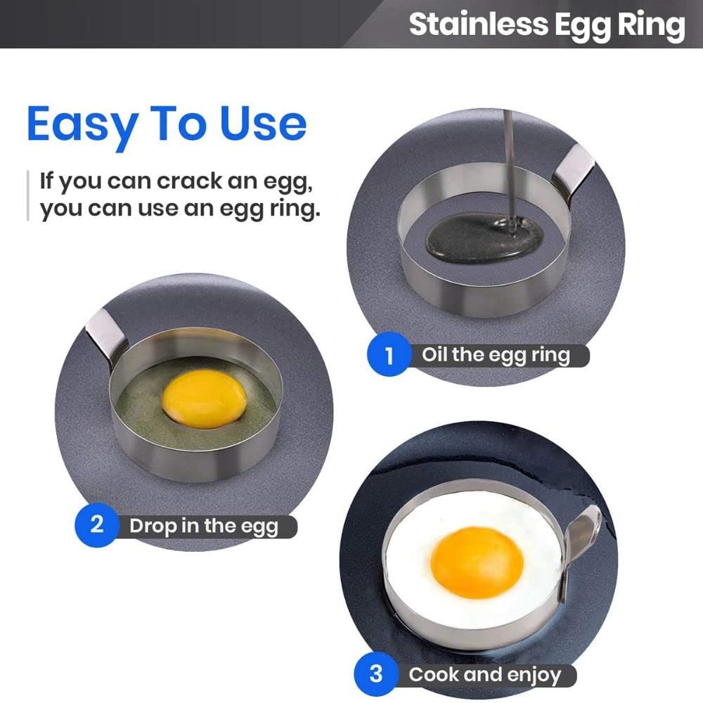 2/4/6Pcs Egg Rings Round Egg Frying Mold Pancake Shaper Stainless Steel Omelette Mould with Handle for Breakfast Camping (3.5inch/3inch)(S 4PCS)