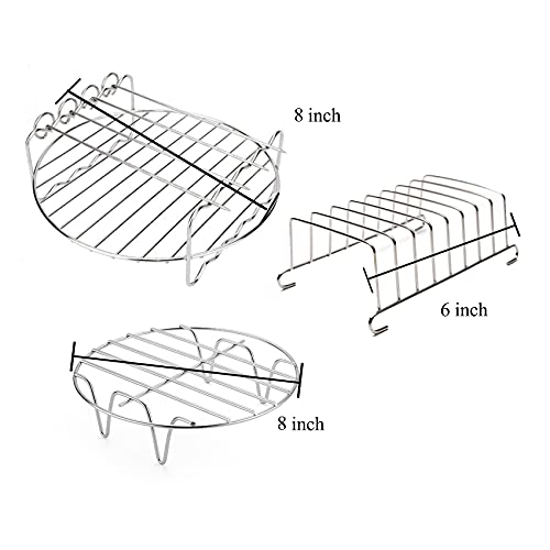 Air Fryer Rack Air Fryer Accessories 8'' Set of 3 Multipurpose Double Layer Rack with Skewer Round Cooking Rack Toast Rack Compatible with XL Air Fryer