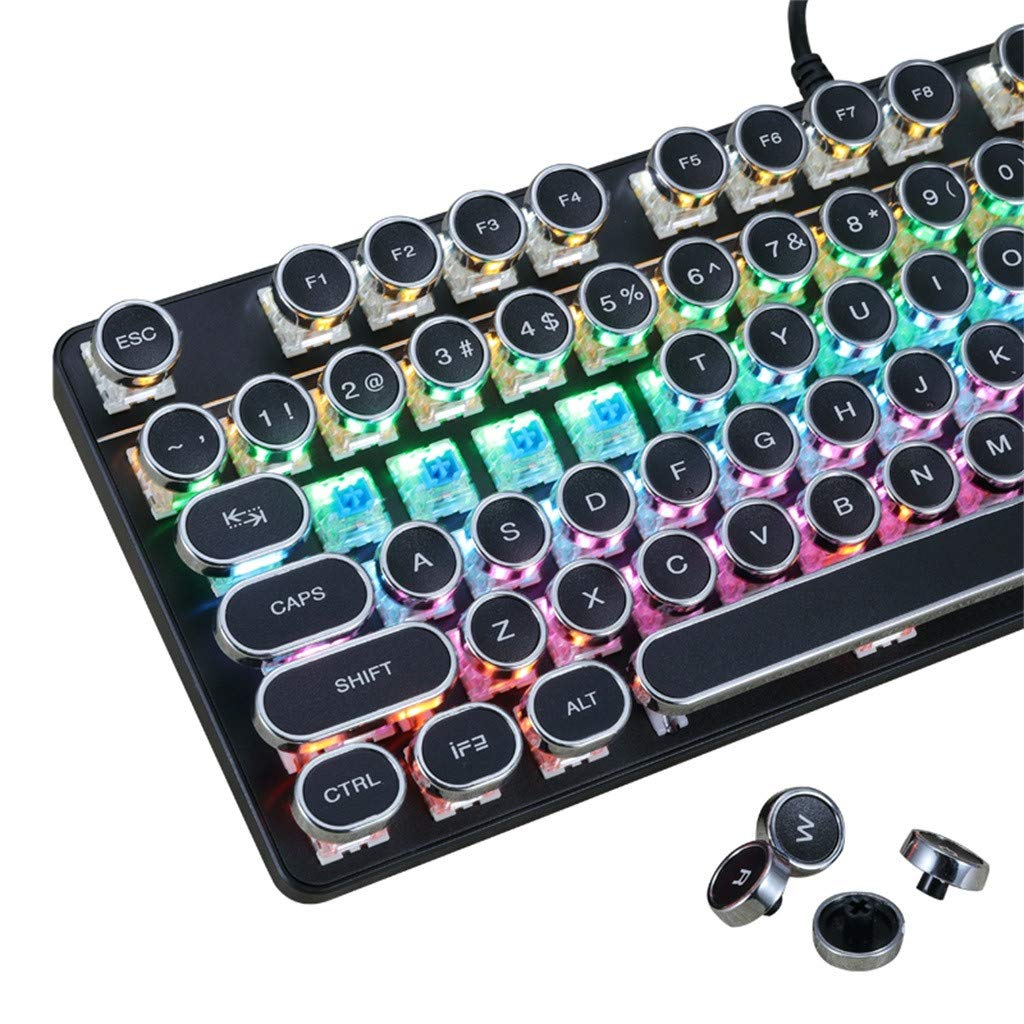 Amaping Retro Mechanical Keyboard Steampunk Style Pattern RGB Colorful LED Backlit USB Wired 87 Keys Gaming Keyboards for PUBG LOL Gamer Ergonomic Design (Black)