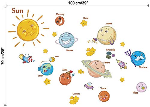 Amaonm Kids Room Wall Art Decor Decals Cartoon Removable Universe, Space, Planet, Solar System, Galaxy DIY Home Wall Stickers Decals Murals for Bedroom Living Room Ceiling Boys Girls Rooms Nursery
