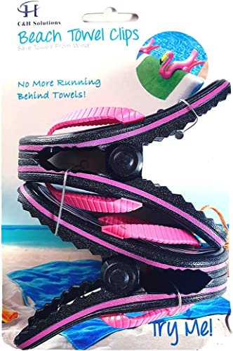 3 Pairs (6 Ct) Black Flops Style Beach Towel Clips Jumbo Size for Beach Chair, Cruise Beach Patio, Pool Accessories for Chairs, Household Clip, Baby Stroller. by C&H Solutions