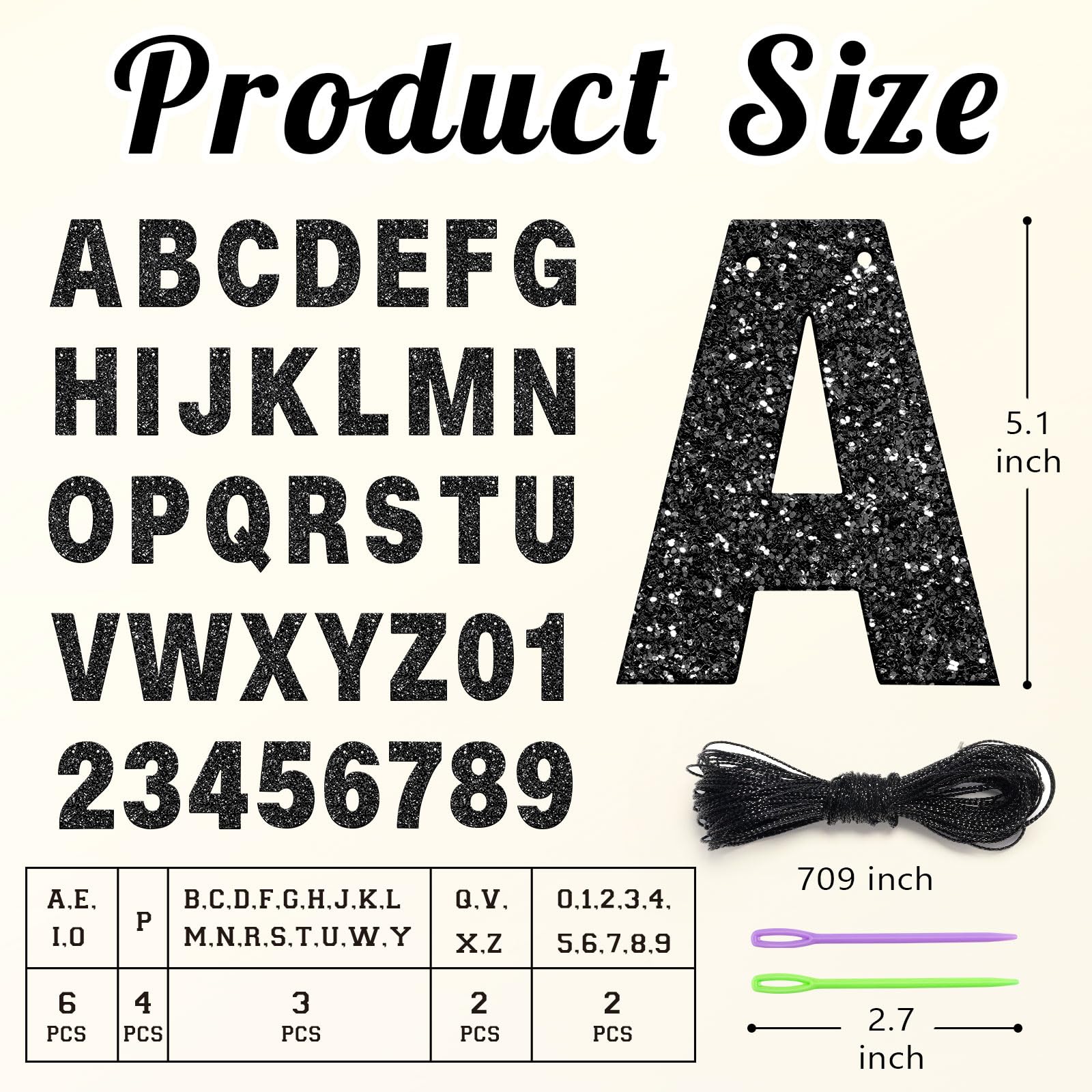 110 PCS DIY Letter Banner Customizable Banner Kit, Glitter Banner Kit Including 107 Letters and Numbers 1 Rope and 2 Threading Device for Graduation Wedding Party Baby Shower Birthday(Black)