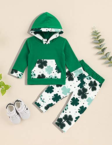 Baby Boy Girl St. Patrick's Day Clothes Four Leaf Clover Print Hoodie Sweatshirt and Pant St. Patrick's Day Outfits