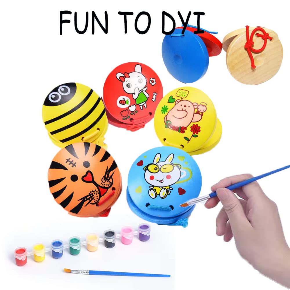 12 Pcs Musical Castanets Instrument, Clap Board Music Educational,Classroom DIY Wooden Percussion Instrument Finger Castanets (Wood color)