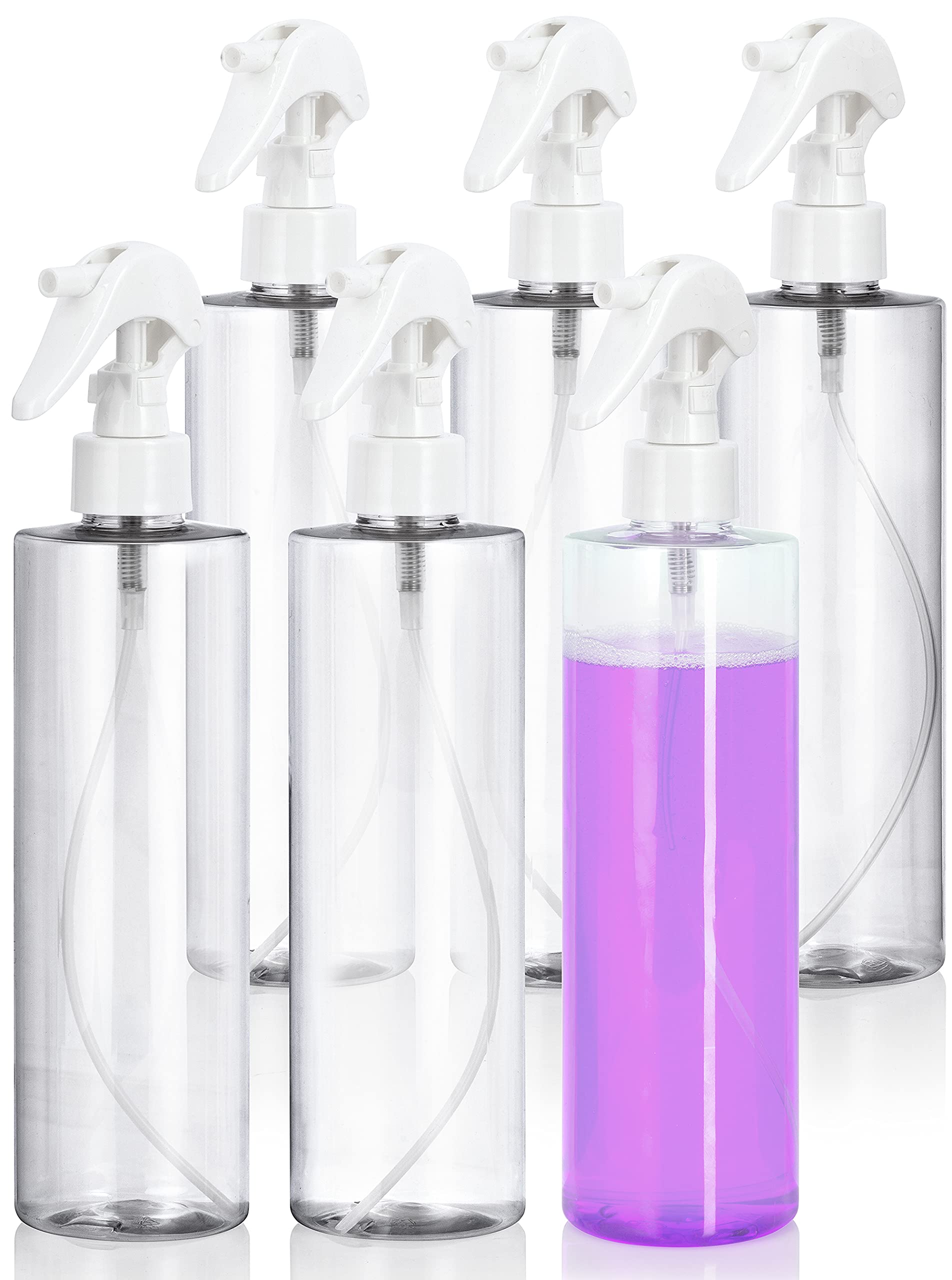 JUVITUS Clear 12 oz Professional Cylinder PET Plastic Bottles (BPA Free) White Trigger Spray (6 Pack)