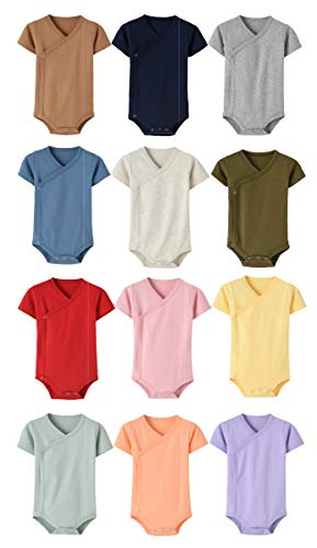 Baby Boys Girls 3-Pack Side Snap Bodysuit Cotton Short Sleeve Soild Kimono Shirt 0-12 Months (C, 0-3 Months)