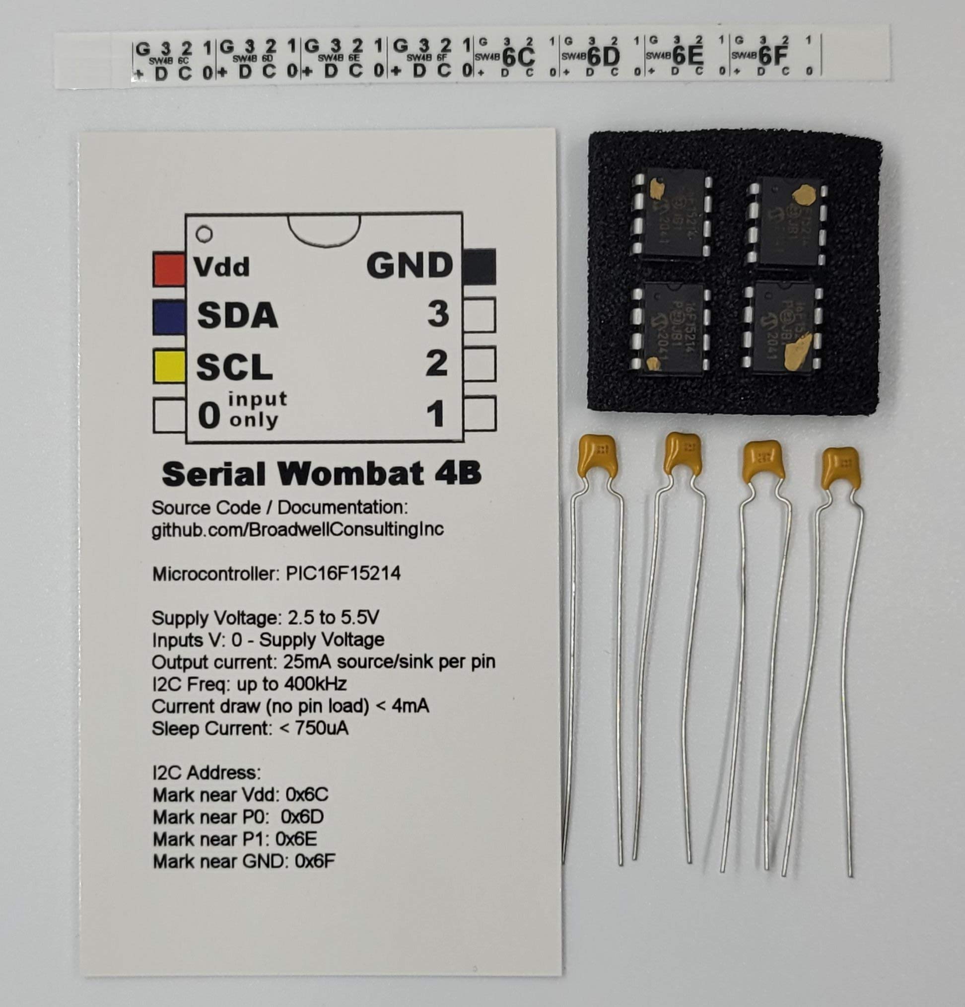 I2C Smart I/O Expander and A/D Converter - Serial Wombat 4B - 4 Pack. Drive Servos, switches, quadrature encoders, UART/I2C Bridge Over I2C Compatible with Arduino