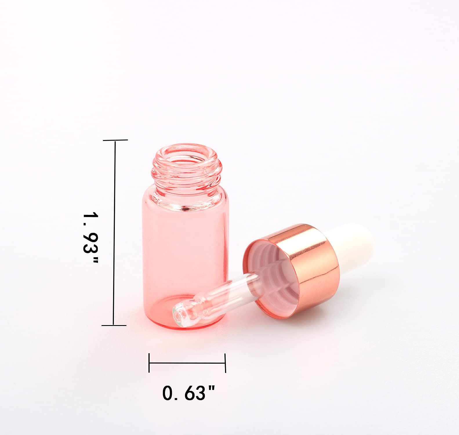 USRommaner 35 Pack,3ml Pink Sample Dropper Vial,Empty Glass Eye Dropper Bottle With Rose-Gold Cap,Liquid Mini Glass Pipette Travel Essential Oil Perfume Container-Pipette,Funnel,included