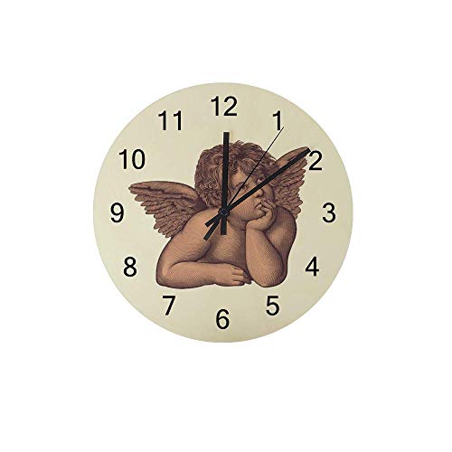 Hapuxt Silent Wooden Wall Clock 12" Non Ticking Angel from The Fresco Battery Operated Clock Creative Fashionable Home Decor for Kitchen Office School Living Room
