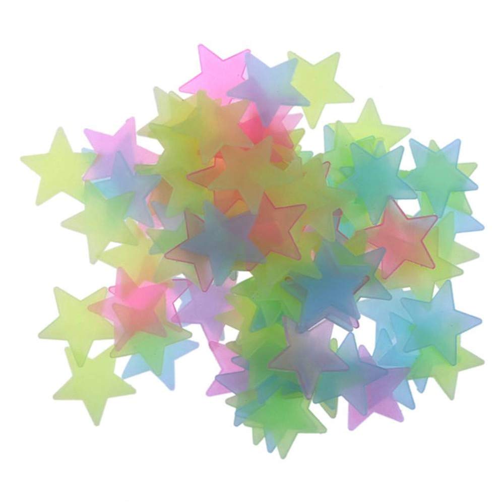 100 pcs 3D Stars Glow in Dark Luminous Wall Stickers for Kids Room Living Room Home Decoration (Mix Color)