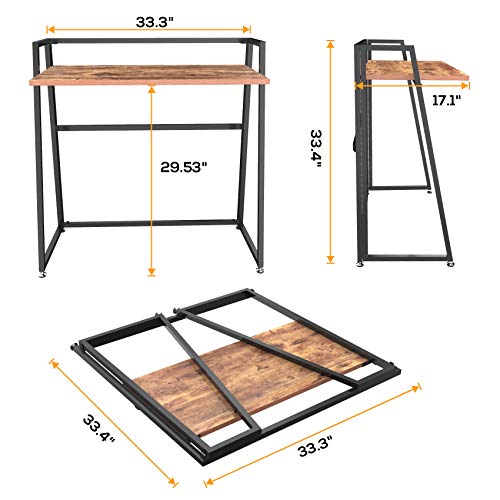 DESIGNA Folding Computer Desk, 33 inch Student Desk Folding, Writing Desk for Home Office, Fold Up Gaming Desk Wood Small Office Table for Teen Working & Crafting, Archaize Brown