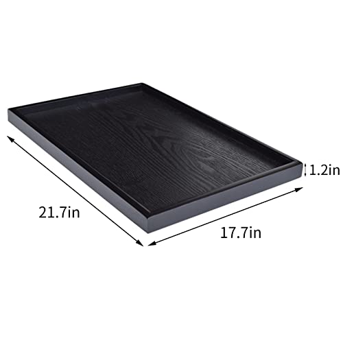 22 x 18 Inches Extra Large Solid Wood Serving Tray Tea Coffee Table Tray Snack Food Meals Serving Plate Kitchen Party Bar Server Breakfast Tray with Raised Edges Black Ottoman Tray Rectangle