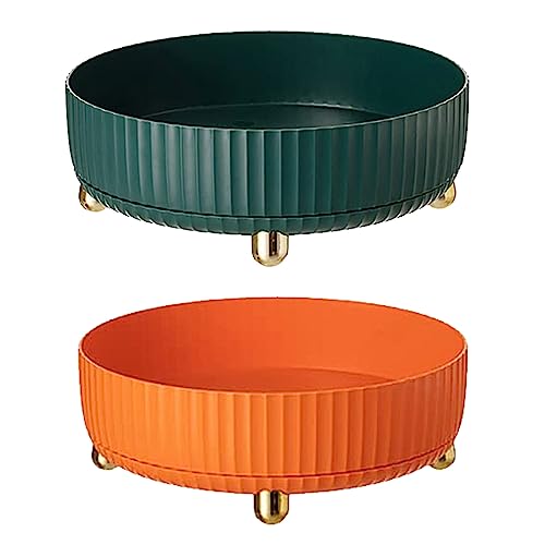 2Pcs Lazy Susan Turntable Organizer, Makeup Perfume Organizer 360 Degree Rotating Non-Skid Rotating Storage Rack 8.6 Inch for Cabinet, Pantry, Kitchen, Countertop, Orange/Green