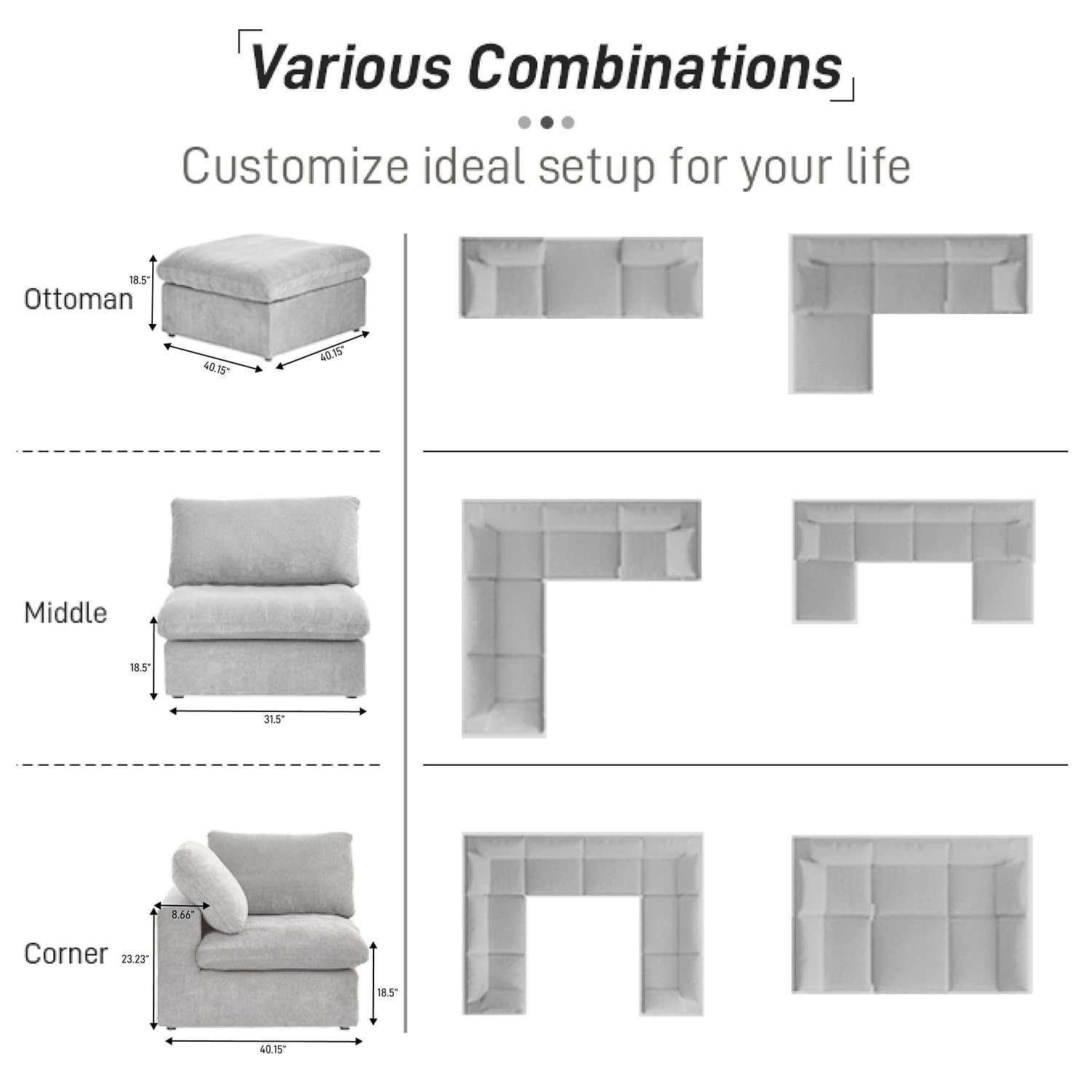 160.6" Cloud Modular Sectional Sofa with Thick Cushion,Down Filled Comfort V Shaped Sofa Couch for Living Room,Minimalist Wide Deep Seat Convertible Couches,4 Seater & 1 Corner+1 Ottoman