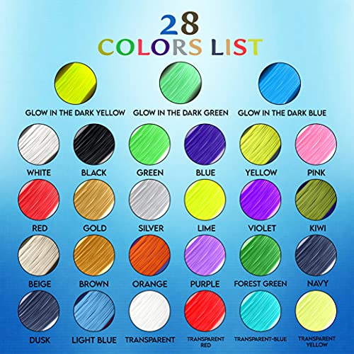 28 Colors, 3 Colors Glow in The Dark, Extra Long 3D Pen/Printer Filament 560 Feet, Premium PLA, Each Color 20 Feet, Bonus 100 Stencils Ebook Included by So Nice