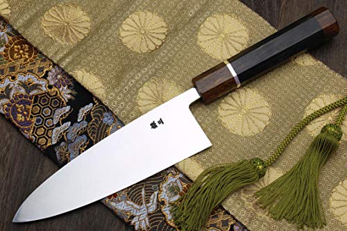 Yoshihiro Mizu Yaki Ginsanko Mirror-Finished High Carbon Stain Resistant Deba Fish Fillet Knife Ebony Handle with Silver Ring (7'' (180mm))