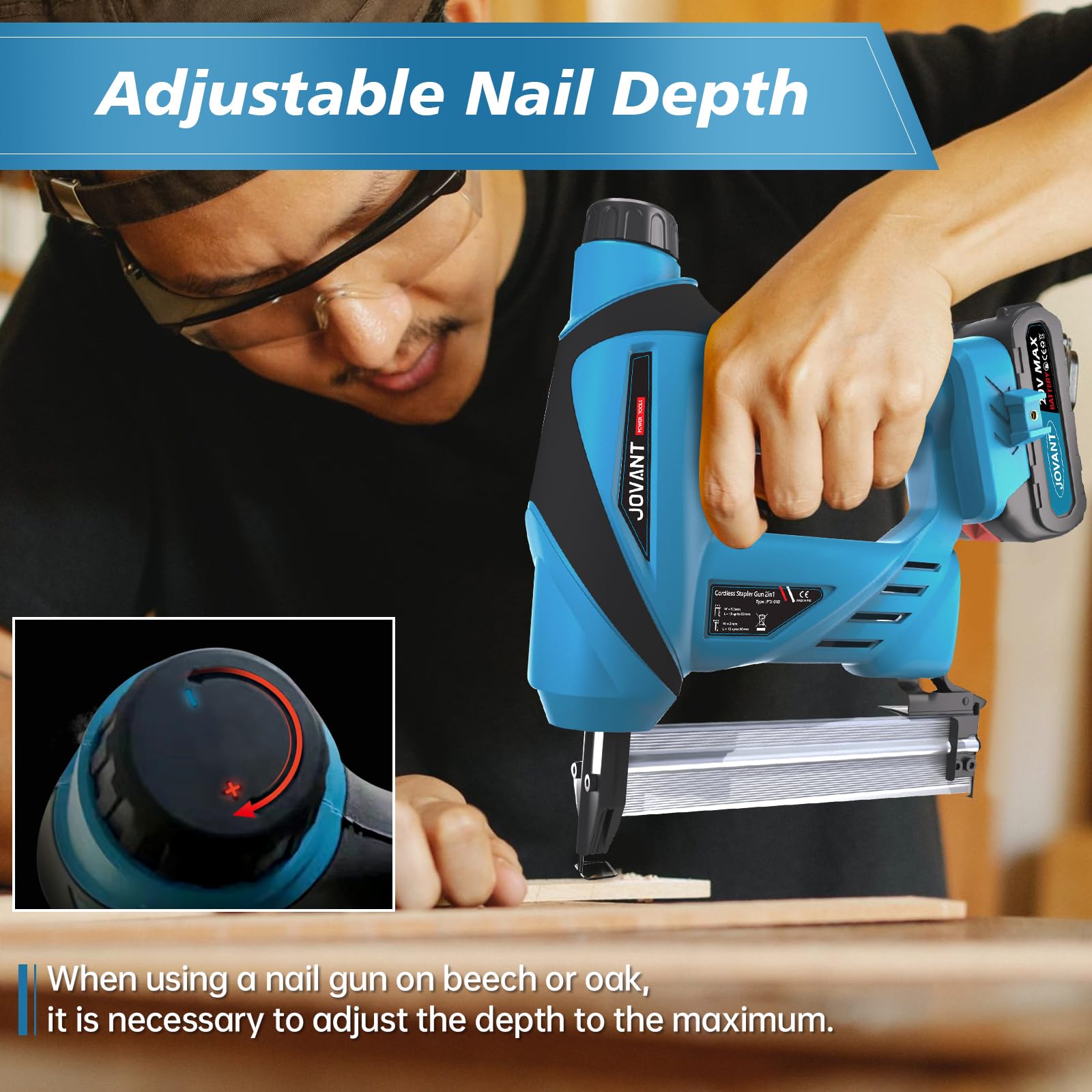 2 in 1 Nail Gun with 1/5'' Narrow Crown Staples and 18G Nails 2784 pcs, Nail Gun for Jovant 20V Battery (No Battery), Brad Nailer for Home Improvement & DIY, 2784pcs Staples/Nails (Tools Only)