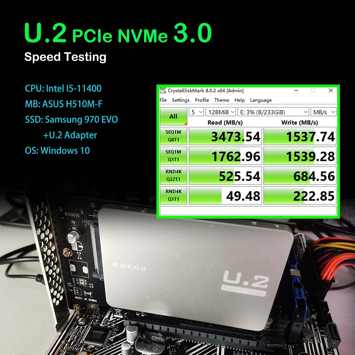 GLOTRENDS PU11 U.2 to PCIe 4.0 X4 Adapter for 2.5 Inch U.2 SSD, PCIe 4.0 X4 Full Speed