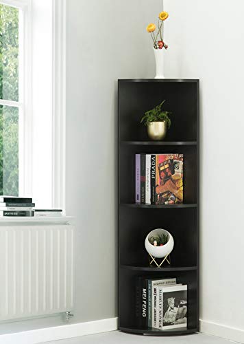 Basicwise Wall Corner 4 Tier Shelves Bookcase, Black (QI003553.BK)