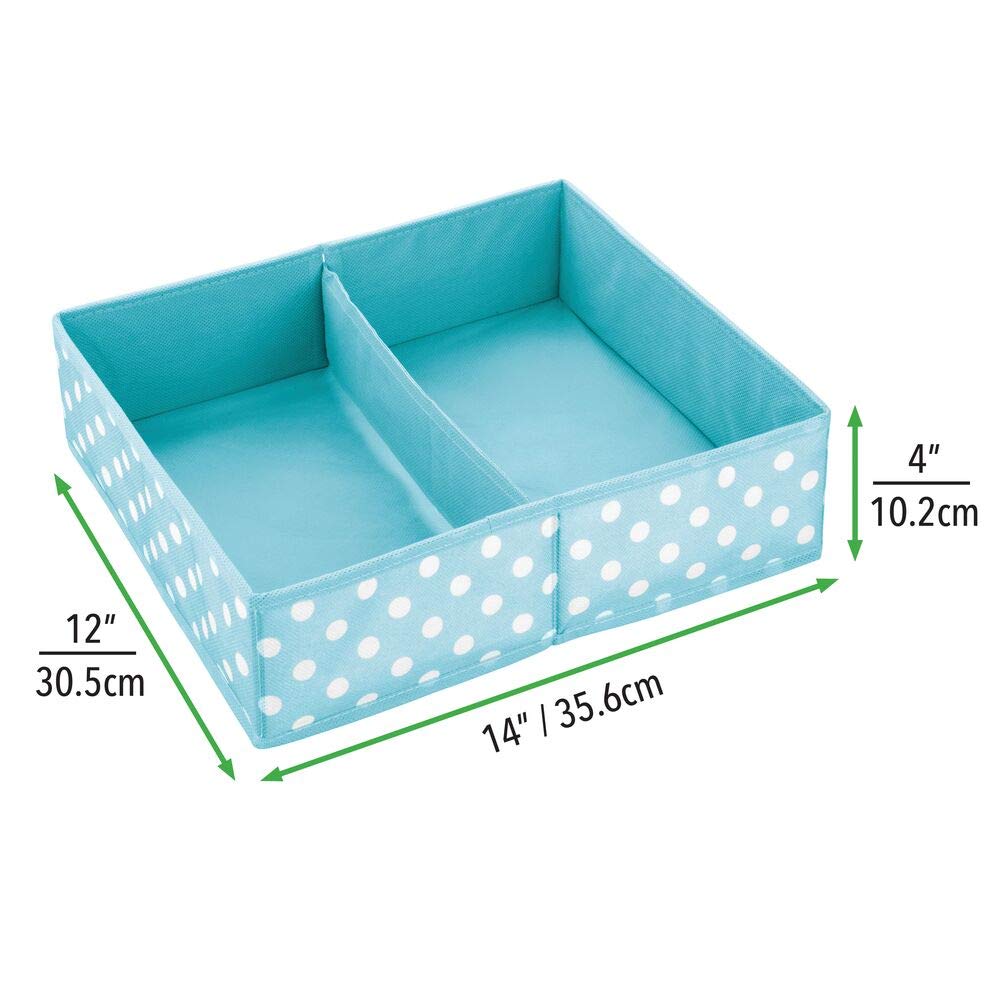 mDesign Fabric Drawer Organizer Bin Dividers for Baby Nursery Dresser, Closet, Organization - Bins Hold Clothes, Diapers, Cream, Toy, Blankets - 2 Pack, Turquoise Blue/White Polka Dot