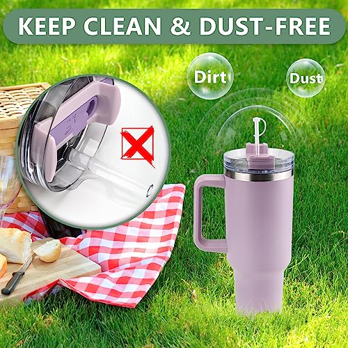 4Sets Silicone Spill Proof Stopper for Stanley 40/30 oz The Quencher H2.0 Flowstate Tumbler with Handle for Stanley Cup Accessories Include 4 Straw Cover Cap Round Leak Stopper Square Spill Stopper