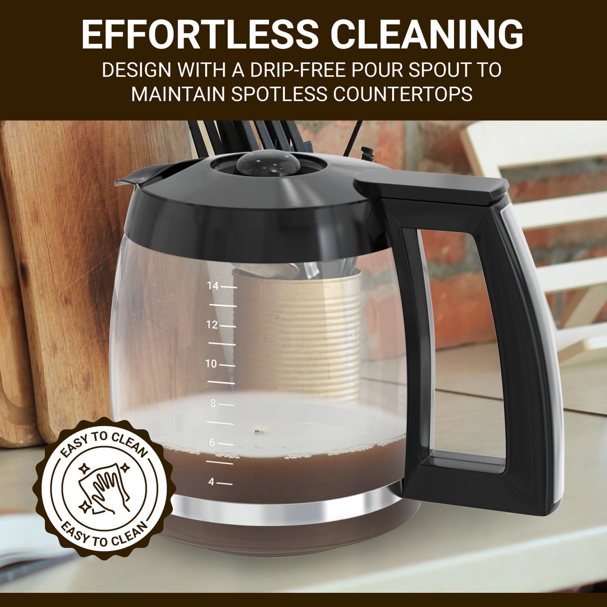 14-Cup Replacement Carafe Compatible with Cuisinart Coffeemakers: DCC-2200, DCC-2600, DCC-2800, DCC-3200, and DCC-3200P1 Non Removable Lid (14 Cup)