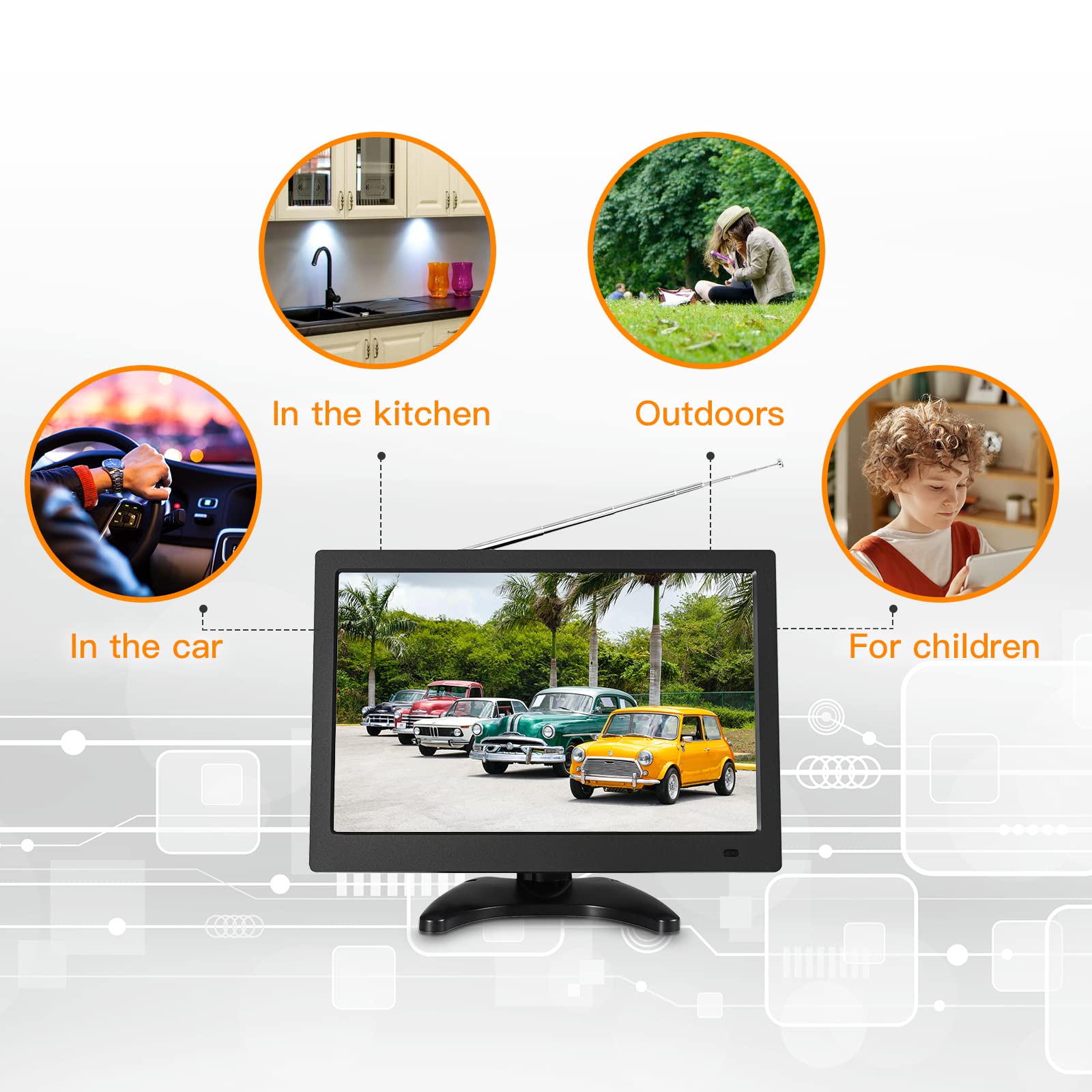 Eavacic 13.3" Portable TV/Monitor Handheld Televison ATSC and NTSC Mini TV with HDMI USB/SD battery operated for Car, Caravan, Camping, Outdoor and Kitchen