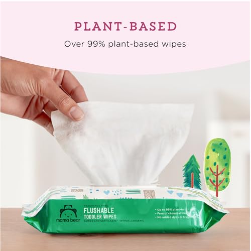 Amazon Brand - Mama Bear Fragrance Free Hypoallergenic Flushable Toddler Toilet Wipes, 336 Count (8 Packs of 42)