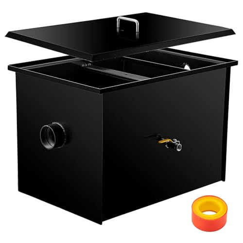 VEVOR Commercial Grease Interceptor 50 LB, Carbon Steel Grease Trap 25 GPM, Grease Interceptor Trap with Side Water Inlet, Under Sink Grease Trap for Restaurant Canteen Factory Home Kitchen