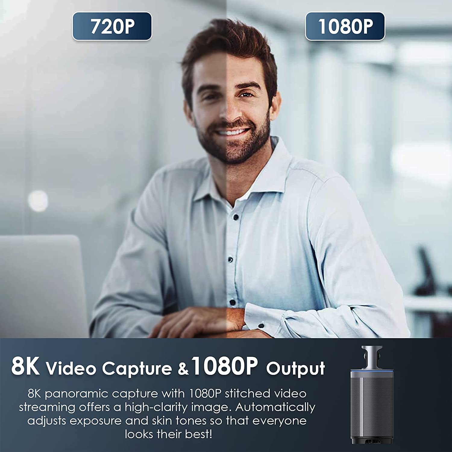 NexiGo Meeting 360, 8K Captured AI-Powered Framing & Speaker Tracking, 1080p HD 360-Degree Smart AIO Video Conference Camera, 8 Noise-Cancelling Microphones, and Speaker