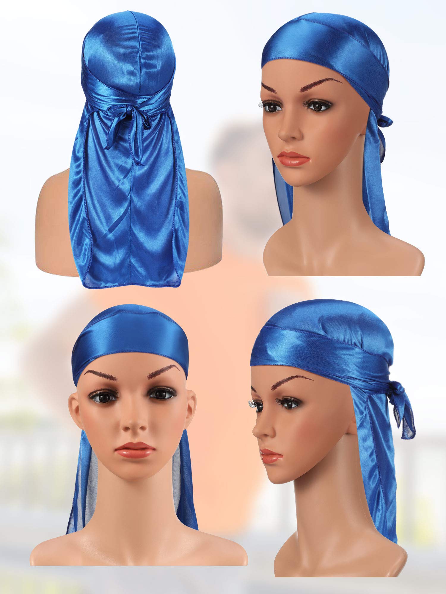 18 Pieces Silky Durags Long Tail Headwrap Durag Wide Strap Satin Durag Cap for Men and Women (Mixed Color)