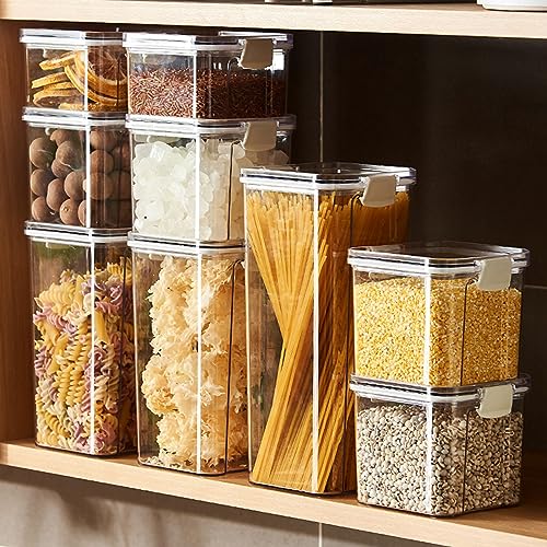 5 Size Single Airtight Food Storage Containers with Lids,Kitchen Clear Plastic Canisters Sealed Jar with Easy Lock Lids for Pantry Organization and Storage for Cereal,Rice,Pasta,Flour,Sugar